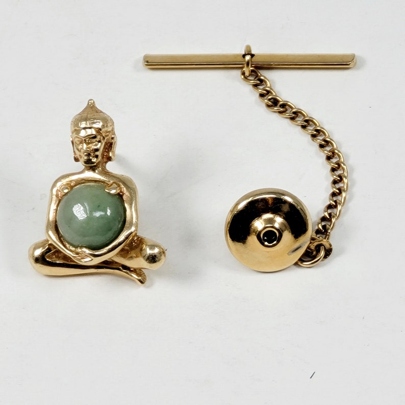 D1jc 14K Gold & Jade Buddha Tie Tack Lapel Pin Scatter Pin Tac Vintage ...