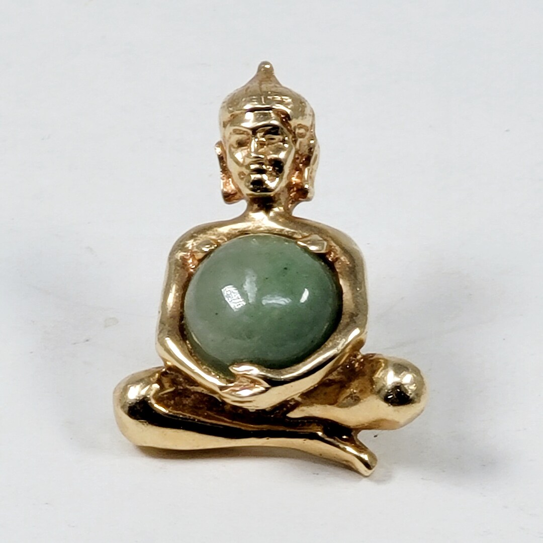 D1jc 14K Gold & Jade Buddha Tie Tack Lapel Pin Scatter Pin Tac Vintage ...