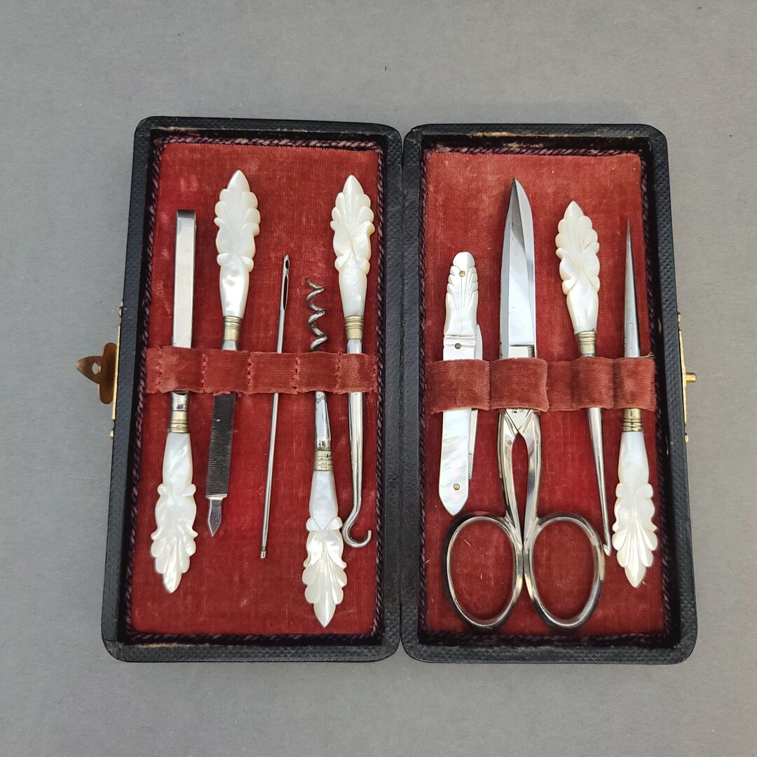Dkjfc Antique Manicure Set With Carved Mother of Pearl Handles in ...