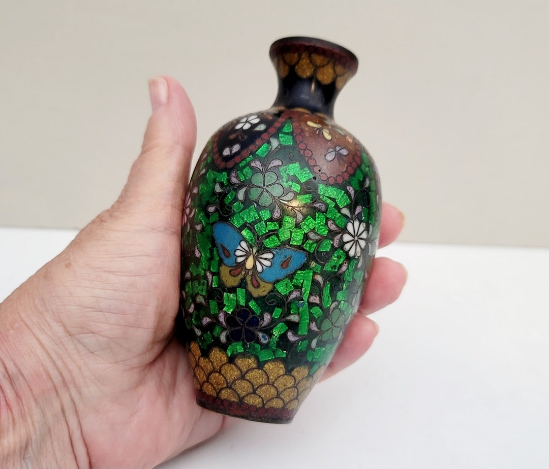 Dmjfc Miniature Antique Japanese Cloisonne Vase With Butterflies and Flowers Ca: 1910 - Etsy