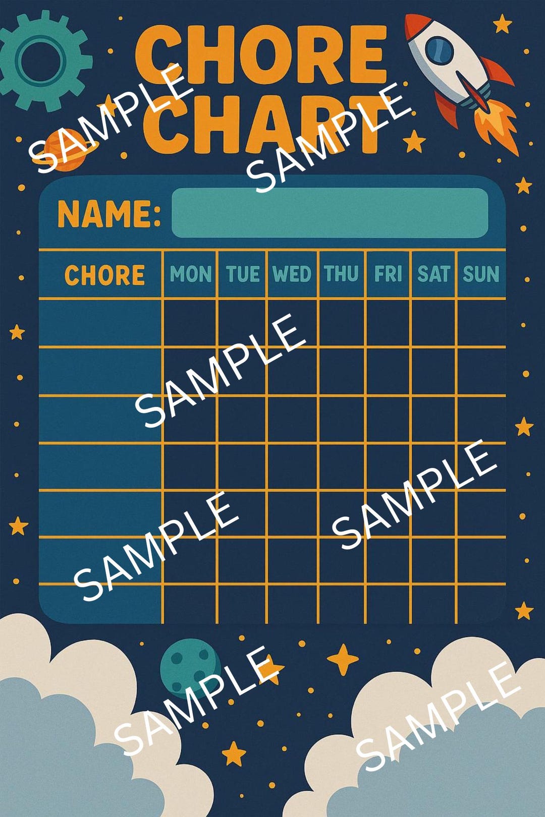 Editable Boys Space Rocket Chore Chart – Printable Weekly ...