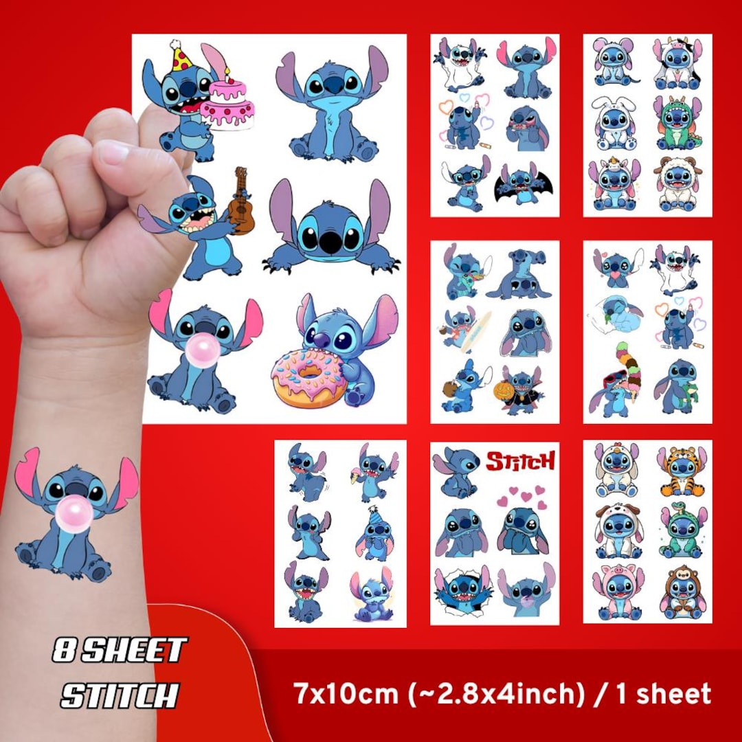 Stitch Cartoon Temporary Tattoos – 8 Sheet Set - Etsy