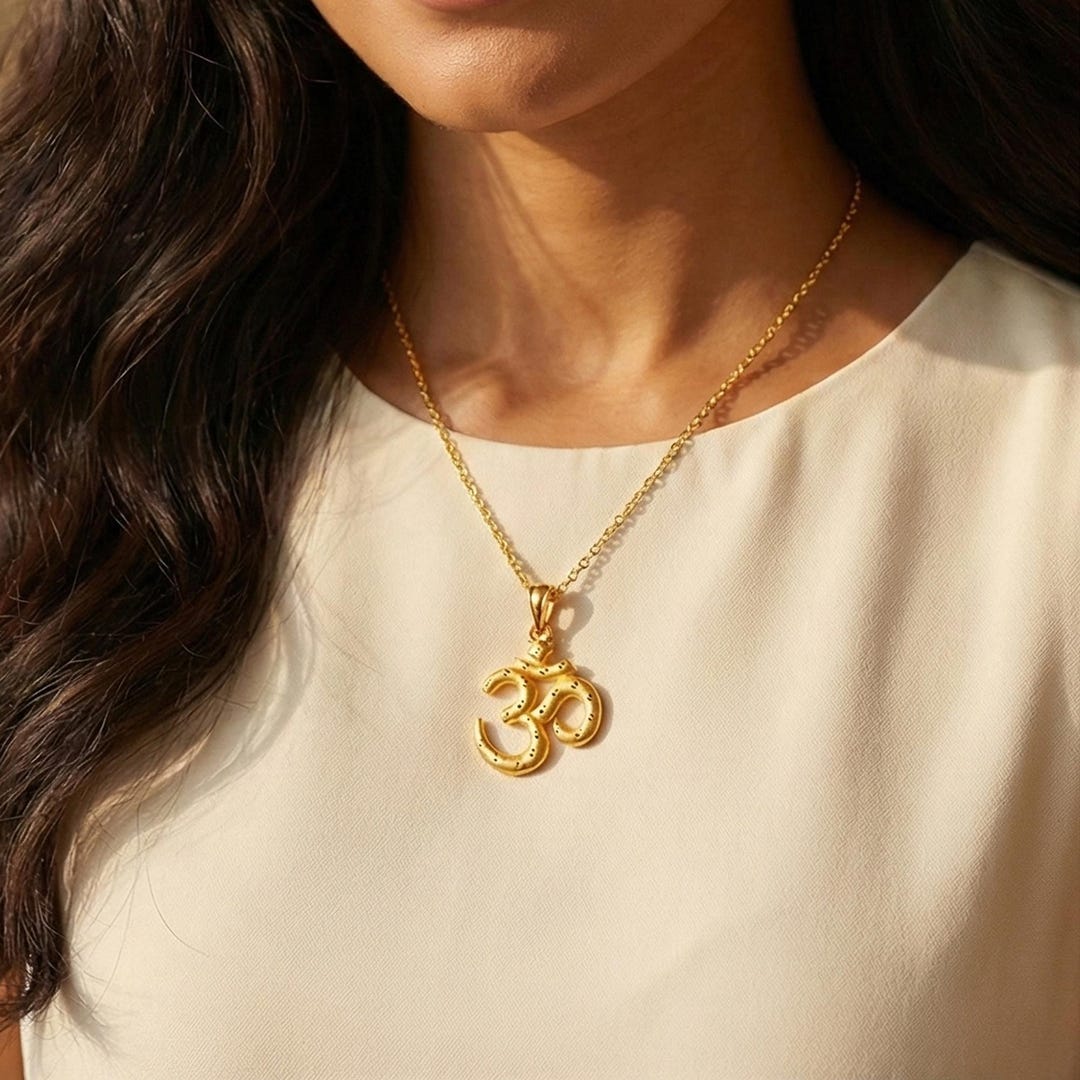 Gold Om Pendant Necklace | Hindu Om Symbol Charm | Spiritual Yoga ...