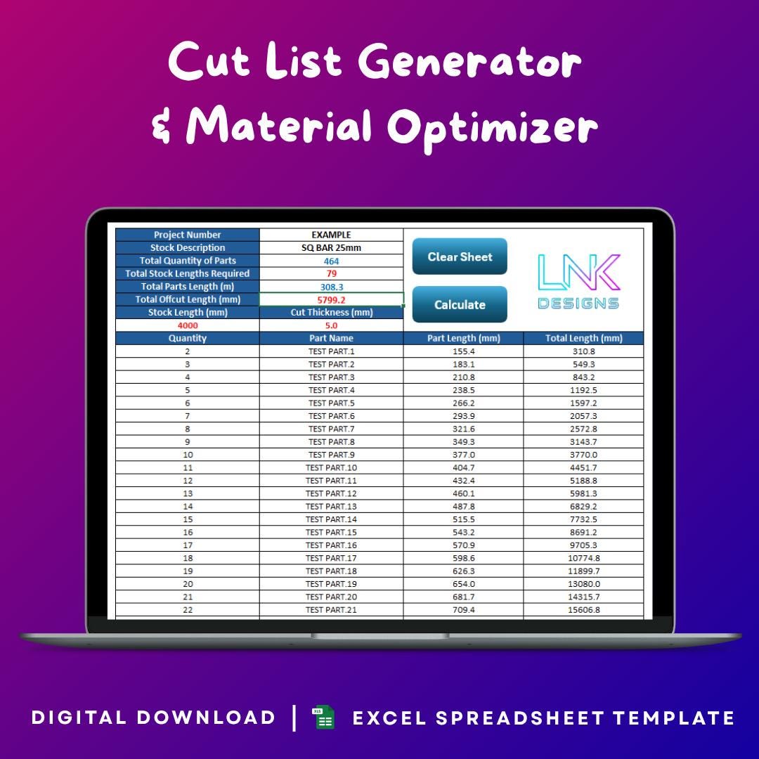 Custom Cut List & Layout Optimizer - Save Waste - Instant Excel ...