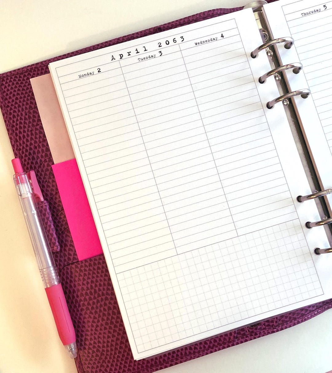 Vertical Week on 2 Pages With Notes, Disc or Ring Bound Printed Planner ...