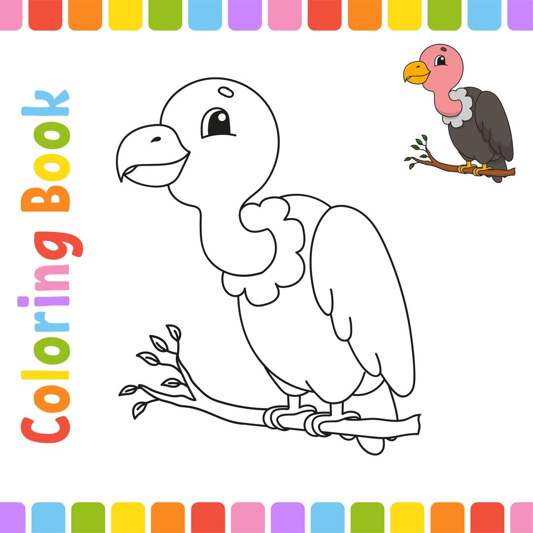 Cute Vulture Coloring Page for Kids Printable Bird Activity Sheet ...