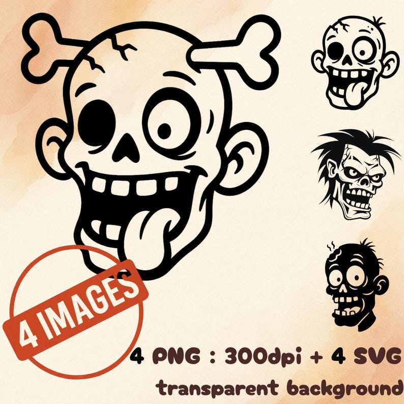 Dessin au trait drôle de crâne de zombie Halloween : téléchargement ...