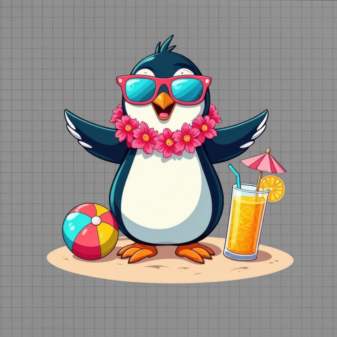 Summer Penguin PNG: Beach Vibes Clipart, Tropical Drink Illustration ...
