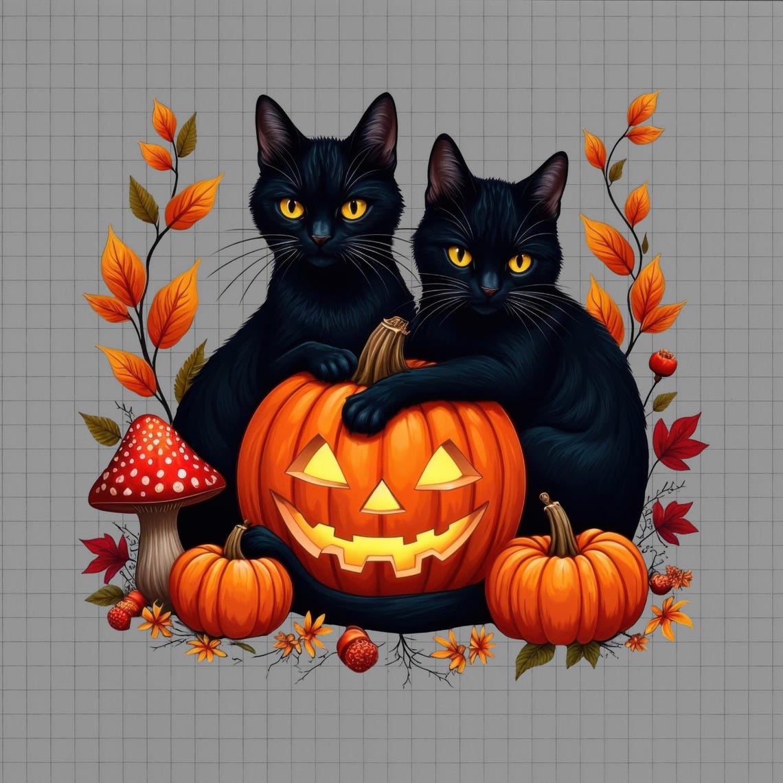 Halloween Black Cat PNG: Jack O'lantern & Fall Leaves (digital Download ...