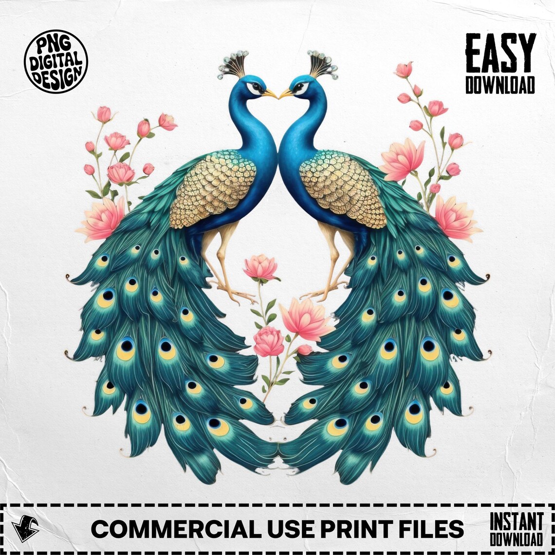 Peacock Digital Art Printable, Floral Peacock Illustration Clipart ...