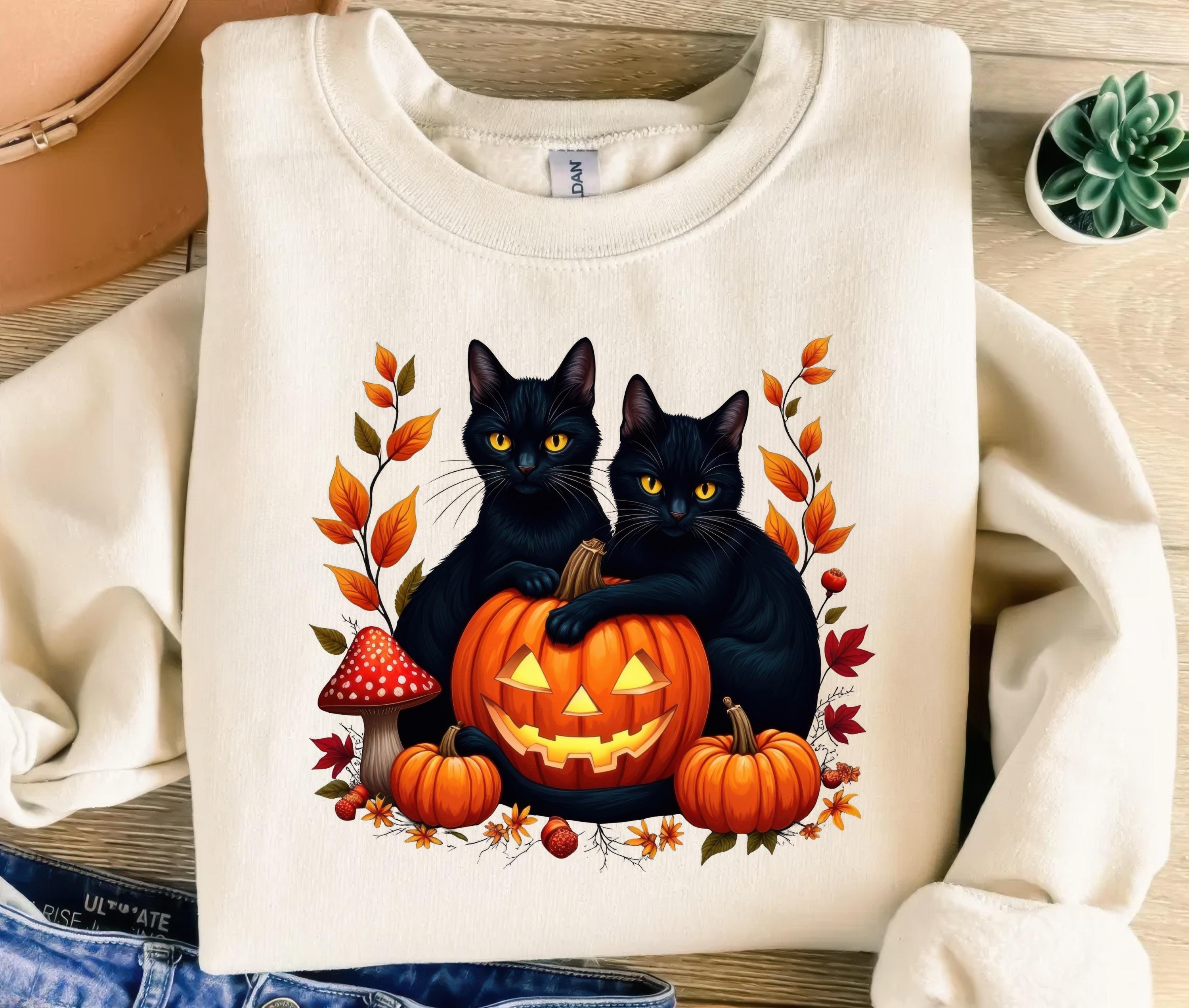 Halloween Black Cat PNG: Jack O'lantern & Fall Leaves (digital Download ...