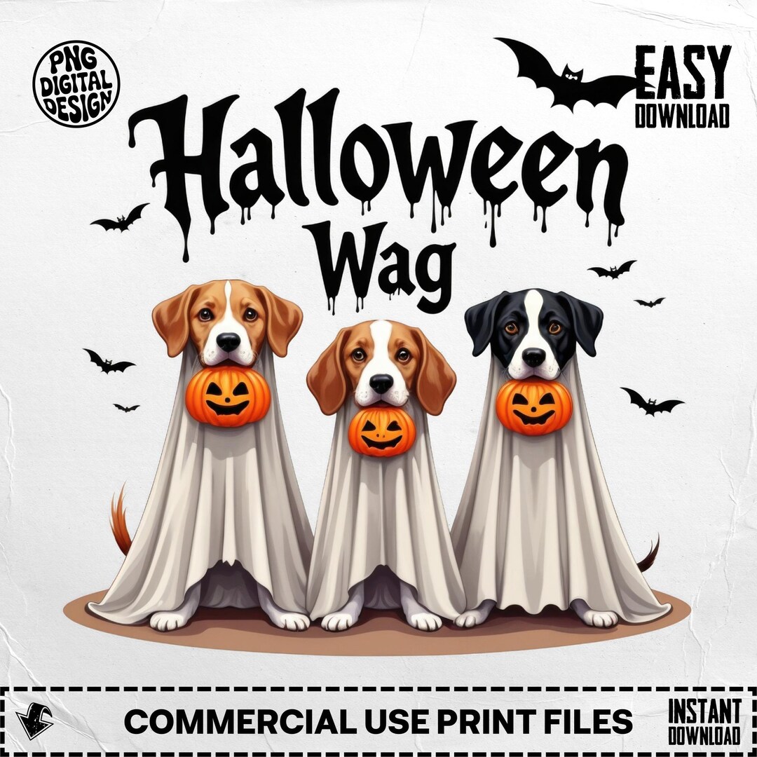 Spooky Beagle Pups Halloween PNG: Ghost Dog Digital Illustration ...
