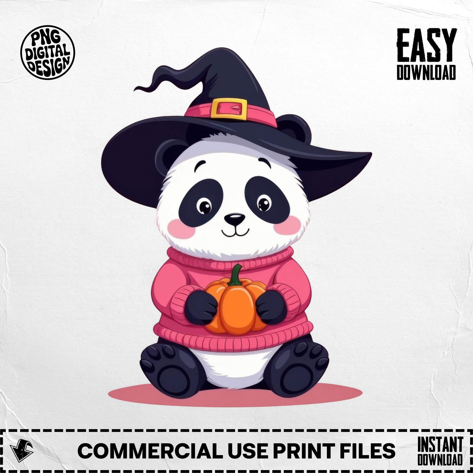 Panda Witch Digital Art PNG - Cute Halloween Clipart With Witch Hat ...