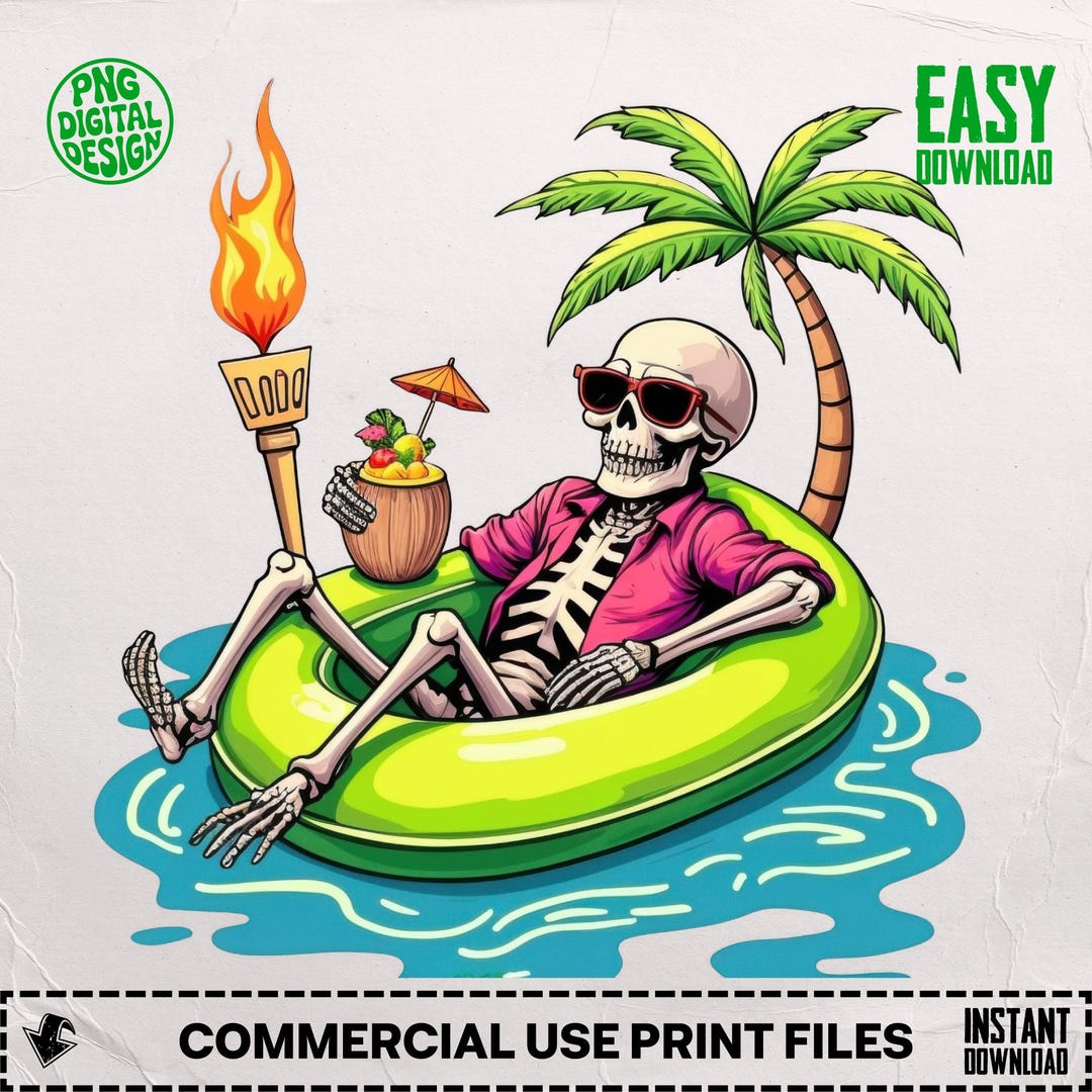 Tropical Skeleton Digital PNG, Summer Vacation, Pool Party, Funny ...