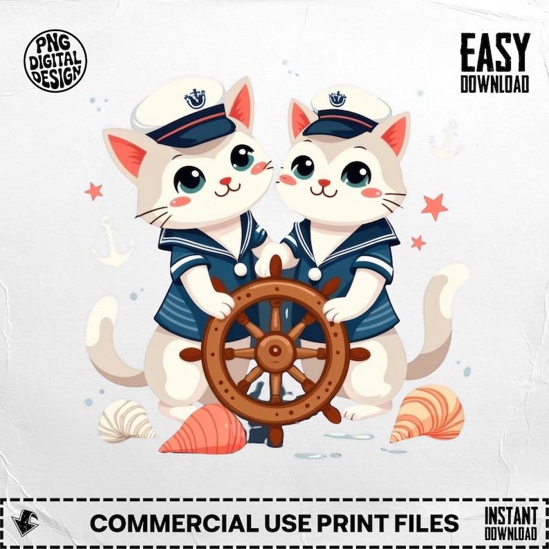 Sailor Cats PNG: Nautical Kitties Digital Art (300 DPI Download - Etsy