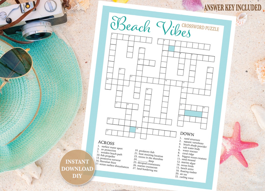 Beach Vibes Summer Crossword Puzzle Printable Game Summer Activity for ...