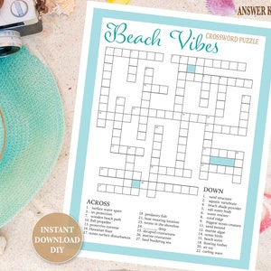 Beach Vibes Summer Crossword Puzzle Printable Game Summer Activity for ...