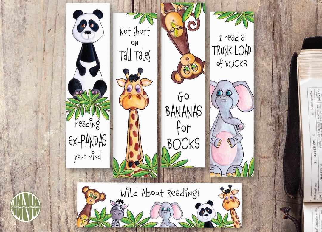 PRINTED Wildlife Bookmarks, Zoo Animal Bookmarks, Cute Funny Punny ...