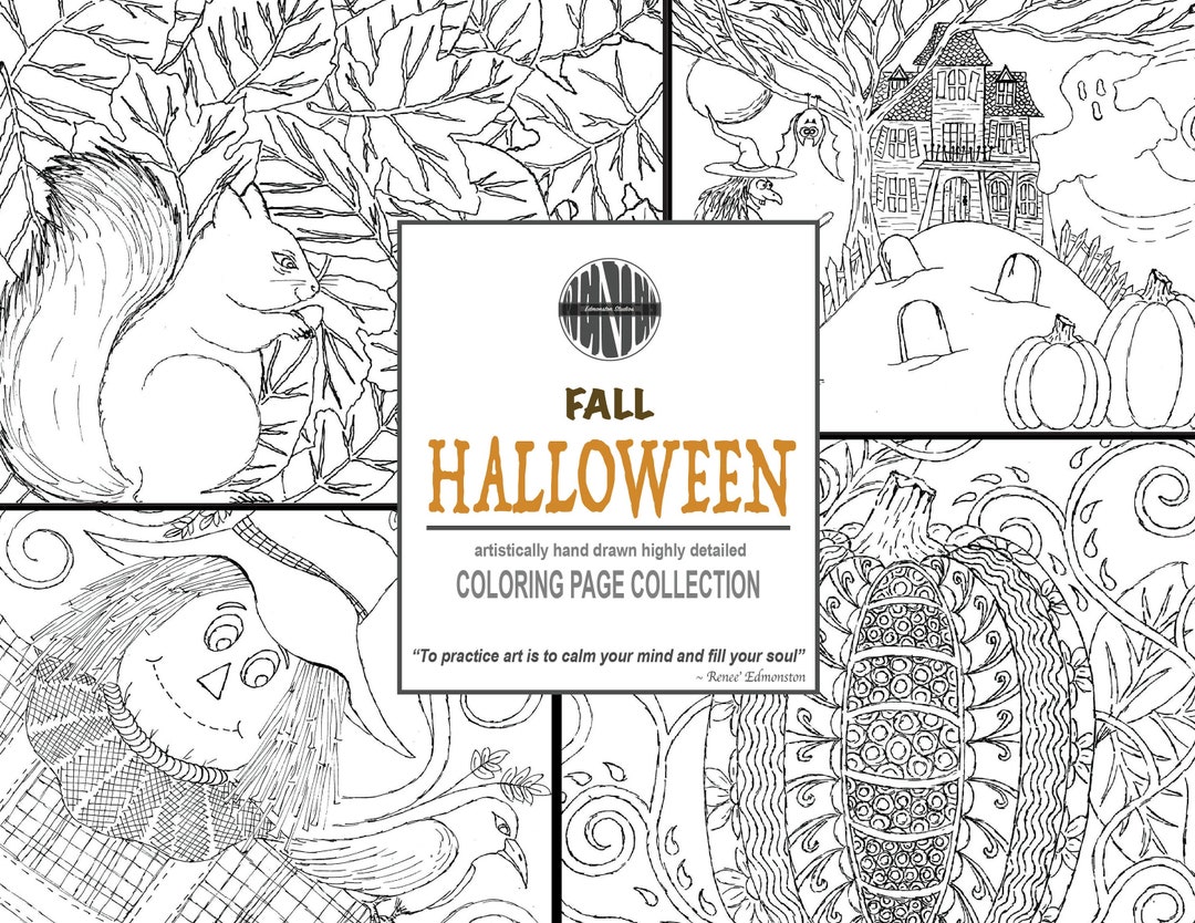 HALLOWEEN Coloring Pages, 4 Coloring Sheets, Printable, Hand ...