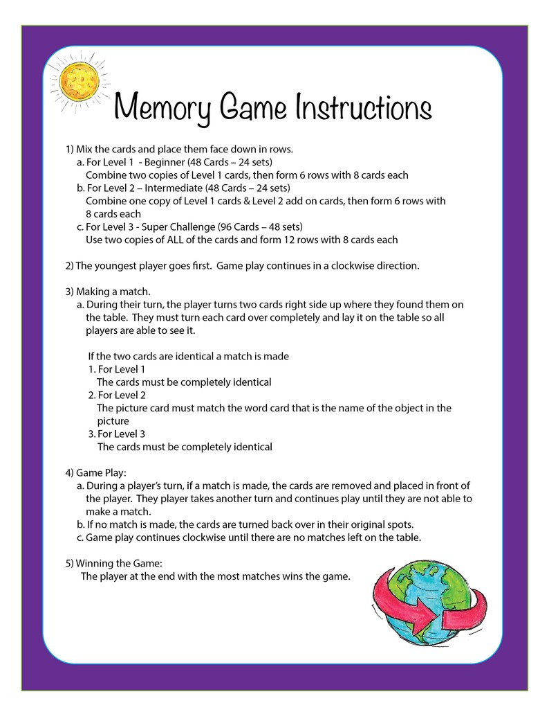 Solar System Memory Matching Card Game Printable Instant - Etsy