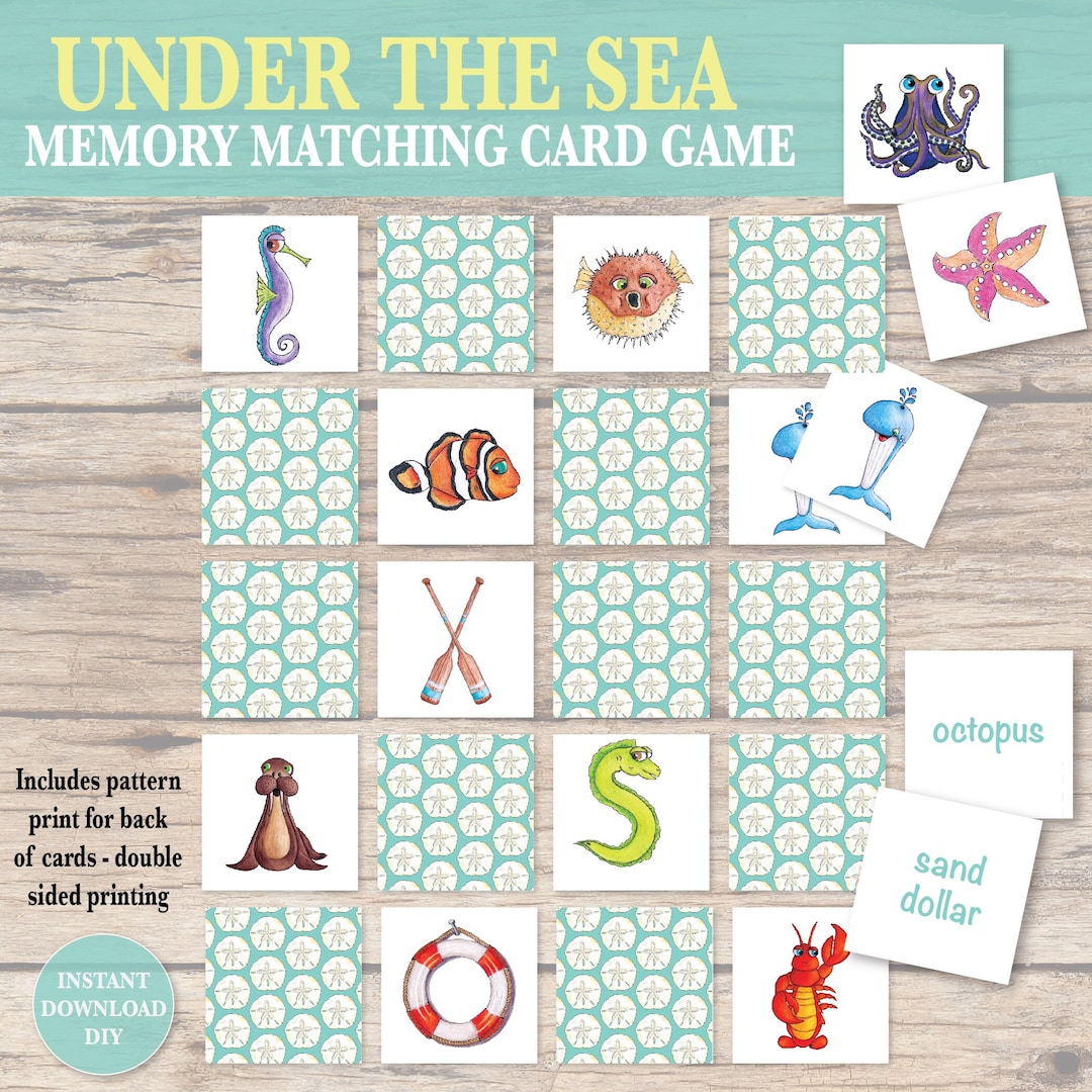Printable Under the Sea Concentration and Memory Match Card Game, Ocean ...