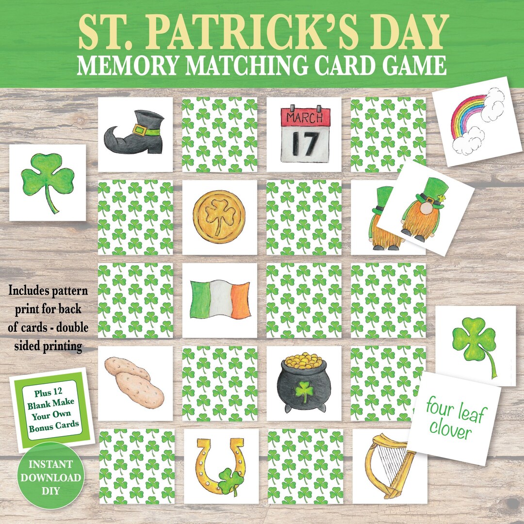 St Patricks Day Memory Game, St Pattys Day Activity, March Printables ...