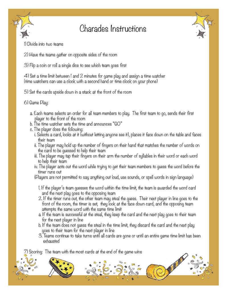 New Year's Eve Party Charades, Pictionary, Catchphrase Games Printable ...