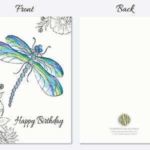 Dragon Fly Birthday Card, Floral Nature Greeting Card, Cute Birthday ...