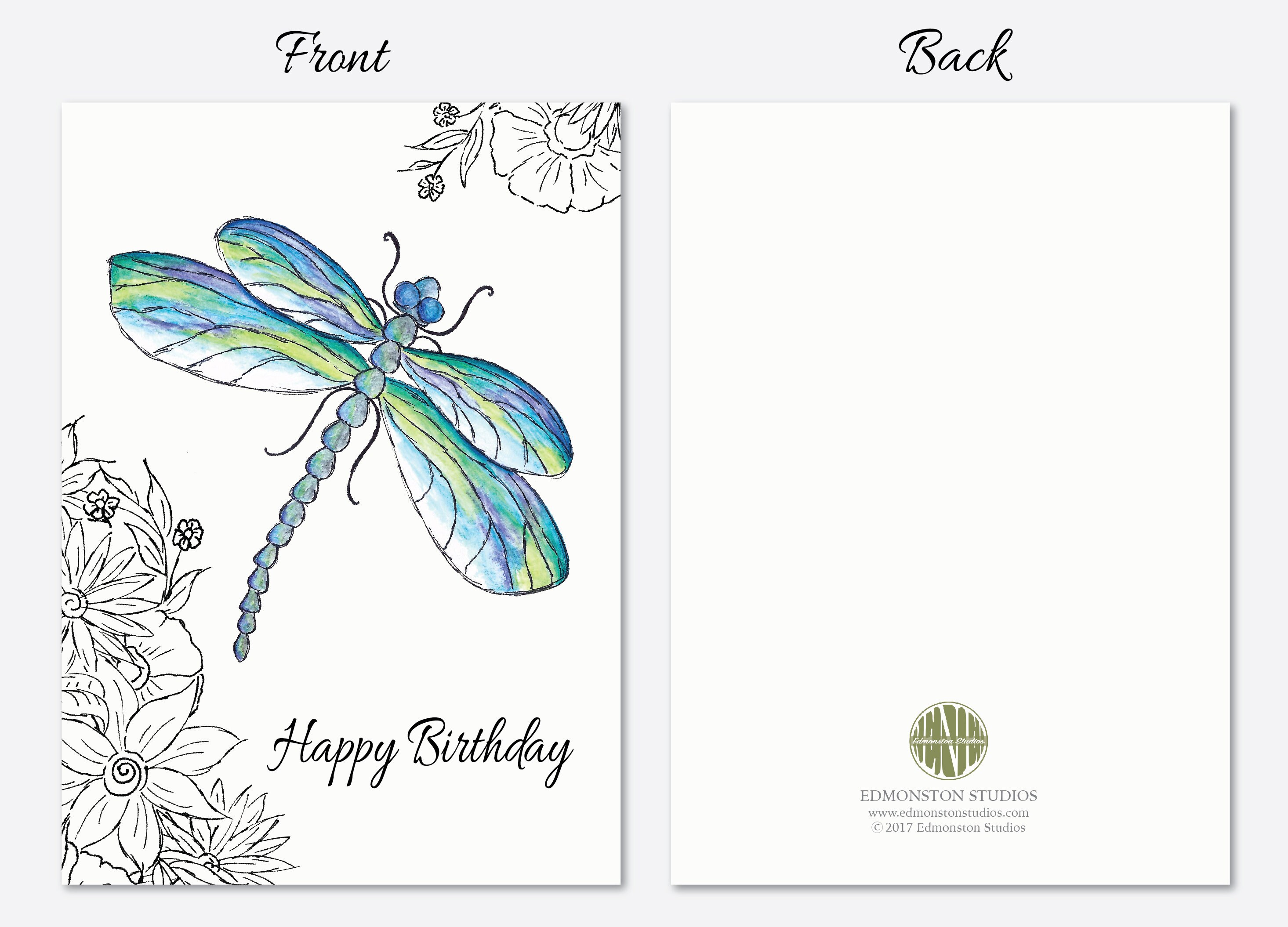Dragon Fly Birthday Card, Floral Nature Greeting Card, Cute Birthday ...