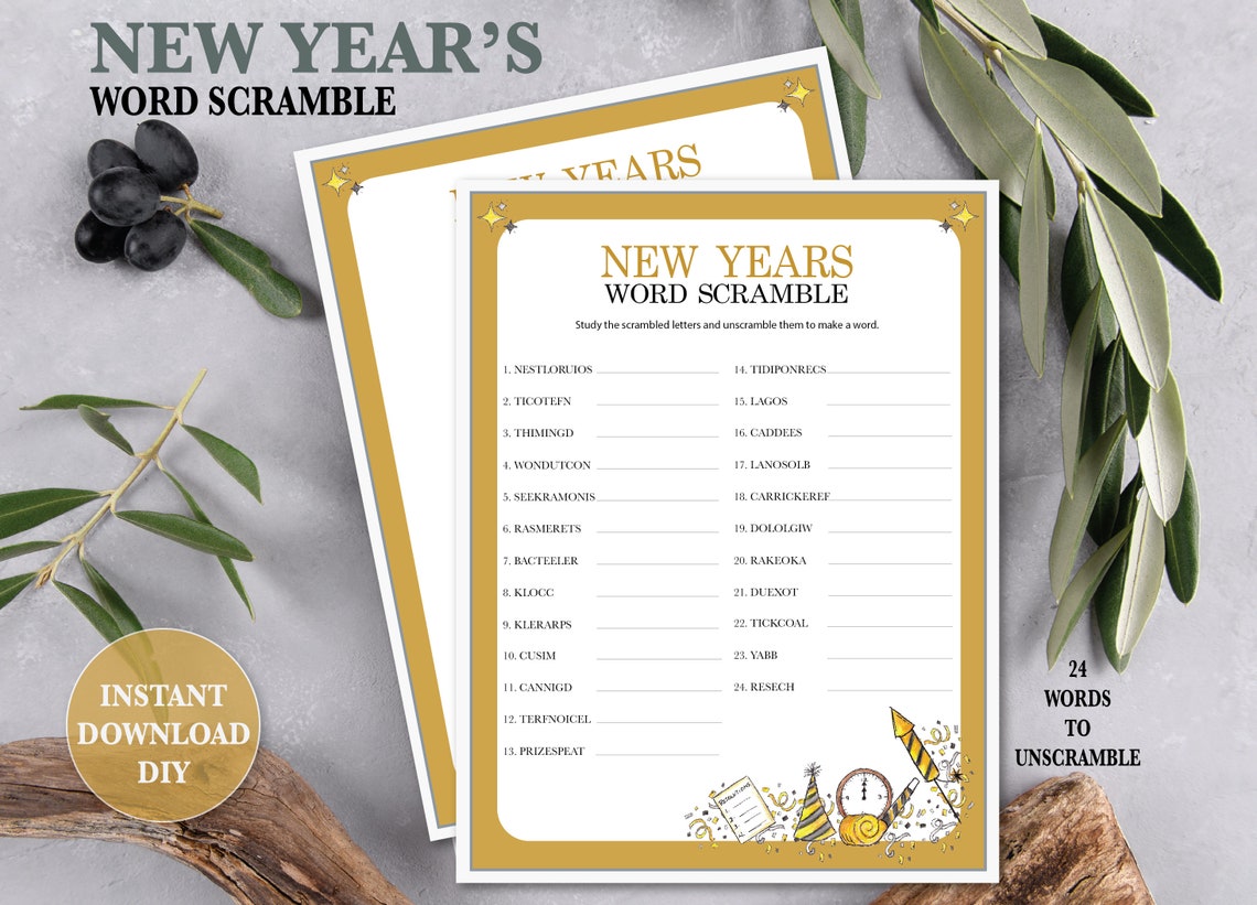 Happy New Year Word Scramble Puzzle Word Game Printable New Year's Game ...