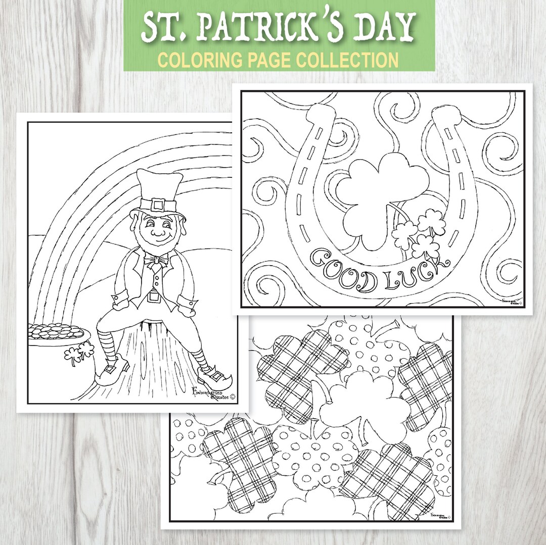 St Patricks Day Coloring Pages, 3 Coloring Sheets, Printable, Hand ...