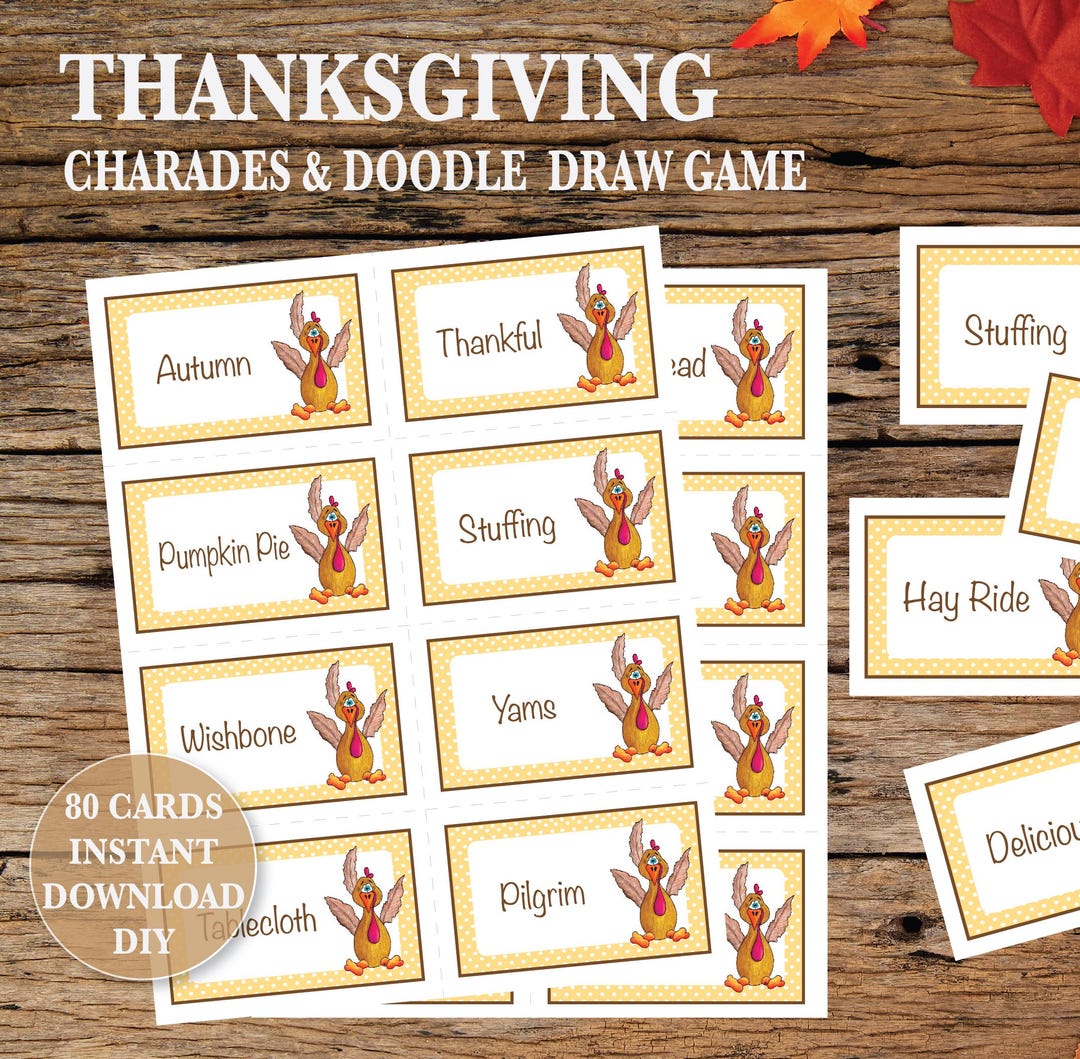 Thanksgiving Charades and Doodle Draw Pictionary Games Printable Games ...