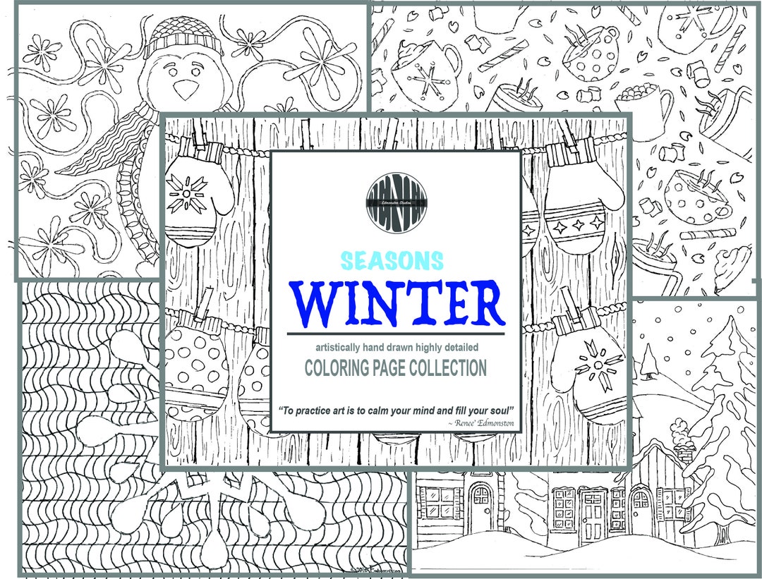 WINTER SEASON Coloring Pages, 5 Coloring Sheets, Printable, Hand ...