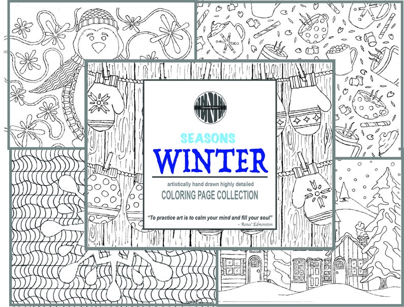 WINTER SEASON Coloring Pages, 5 Coloring Sheets, Printable, Hand ...
