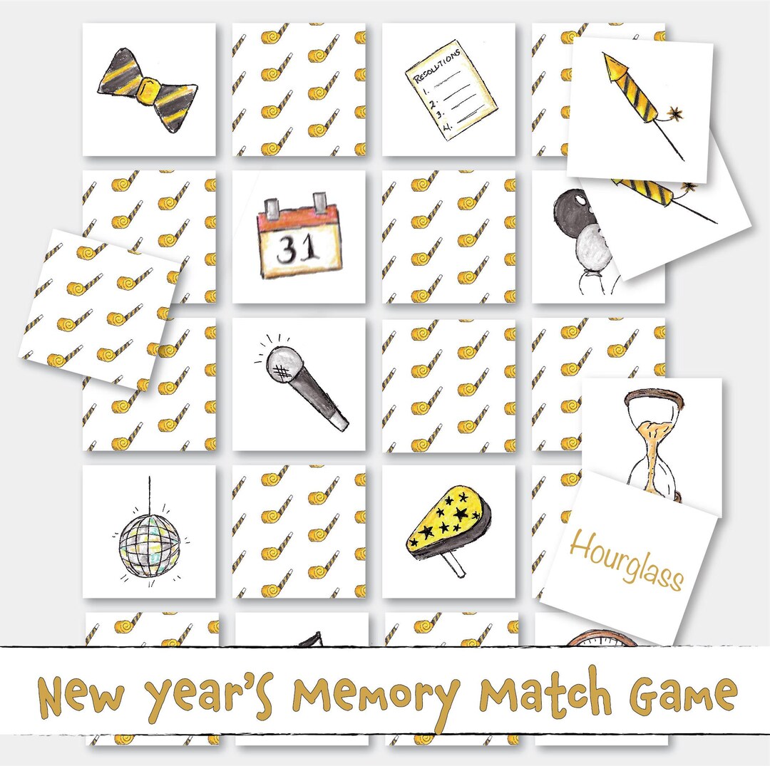 New Years Memory Game a Fun Memory Matching Card Game - Etsy