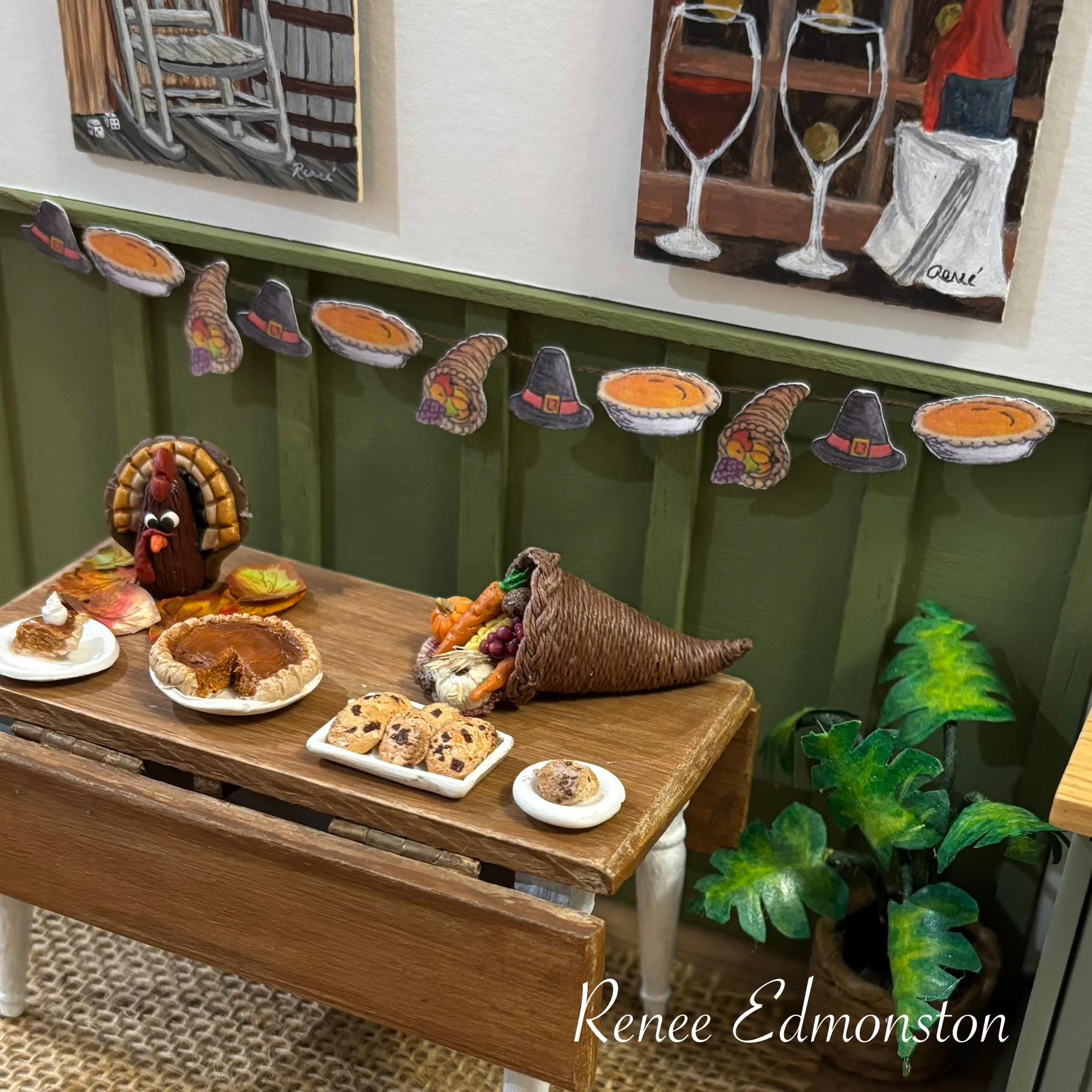 Miniature Thanksgiving Pilgrim Hat, Pumpkin Pie and Cornucopia Banner ...
