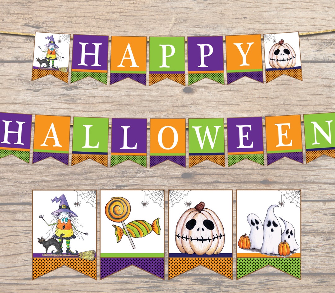Happy Halloween Banner Pumpkin Sign Printable Witch Banner Instant ...