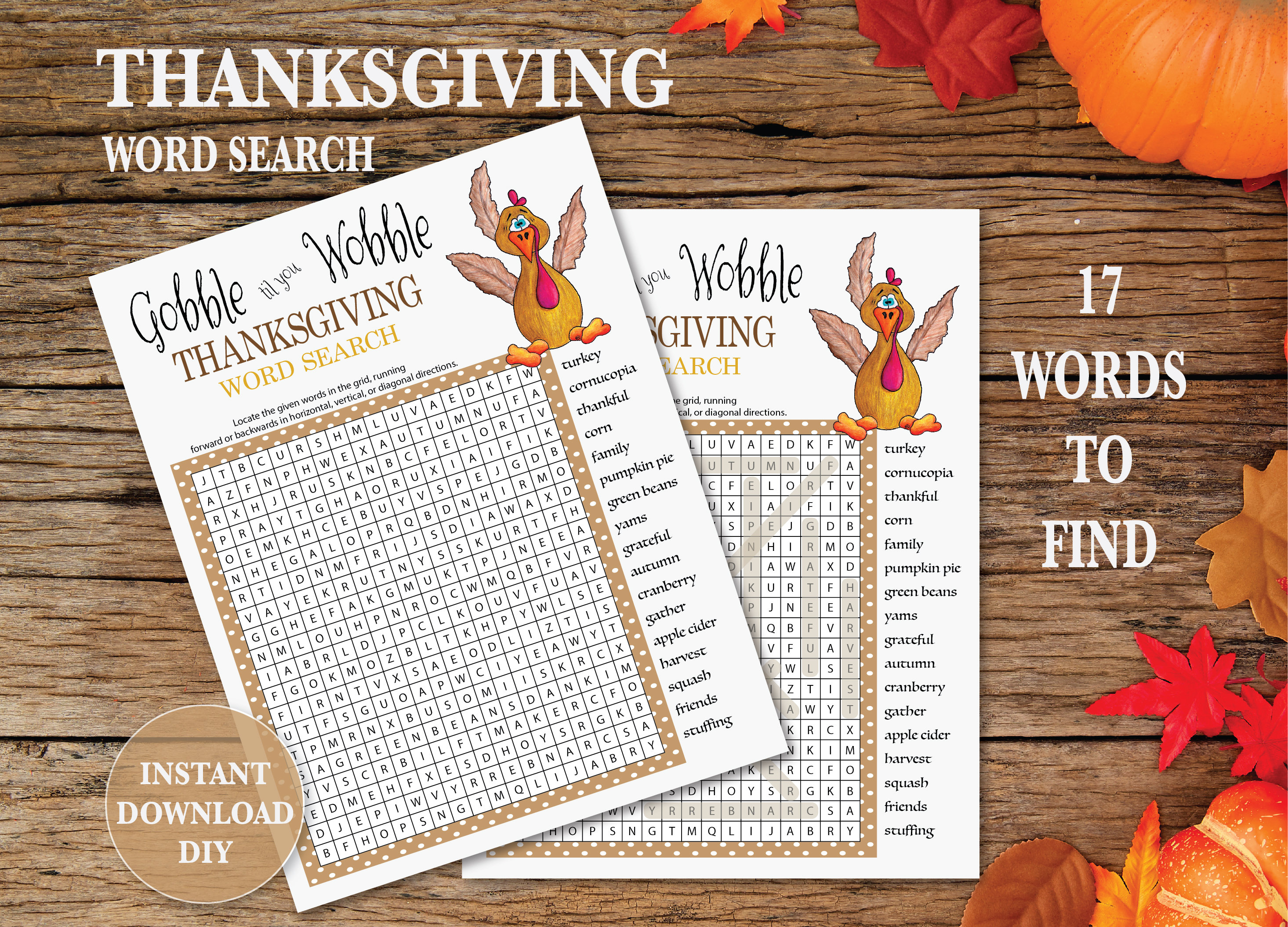 Thanksgiving Word Search Printable Turkey Dinner Search and Find ...