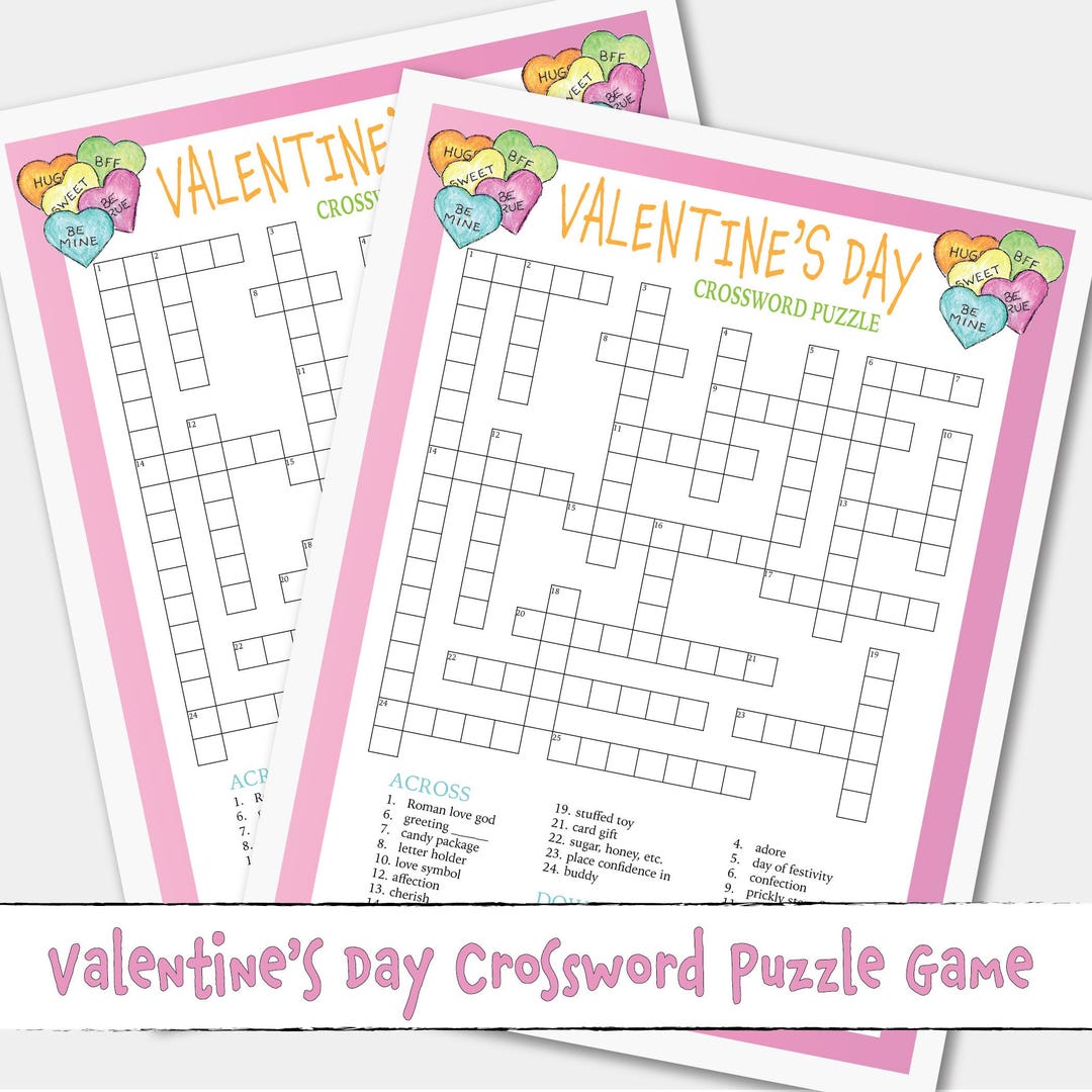 Valentines Day Crossword Puzzle Printable Game Activity - Etsy