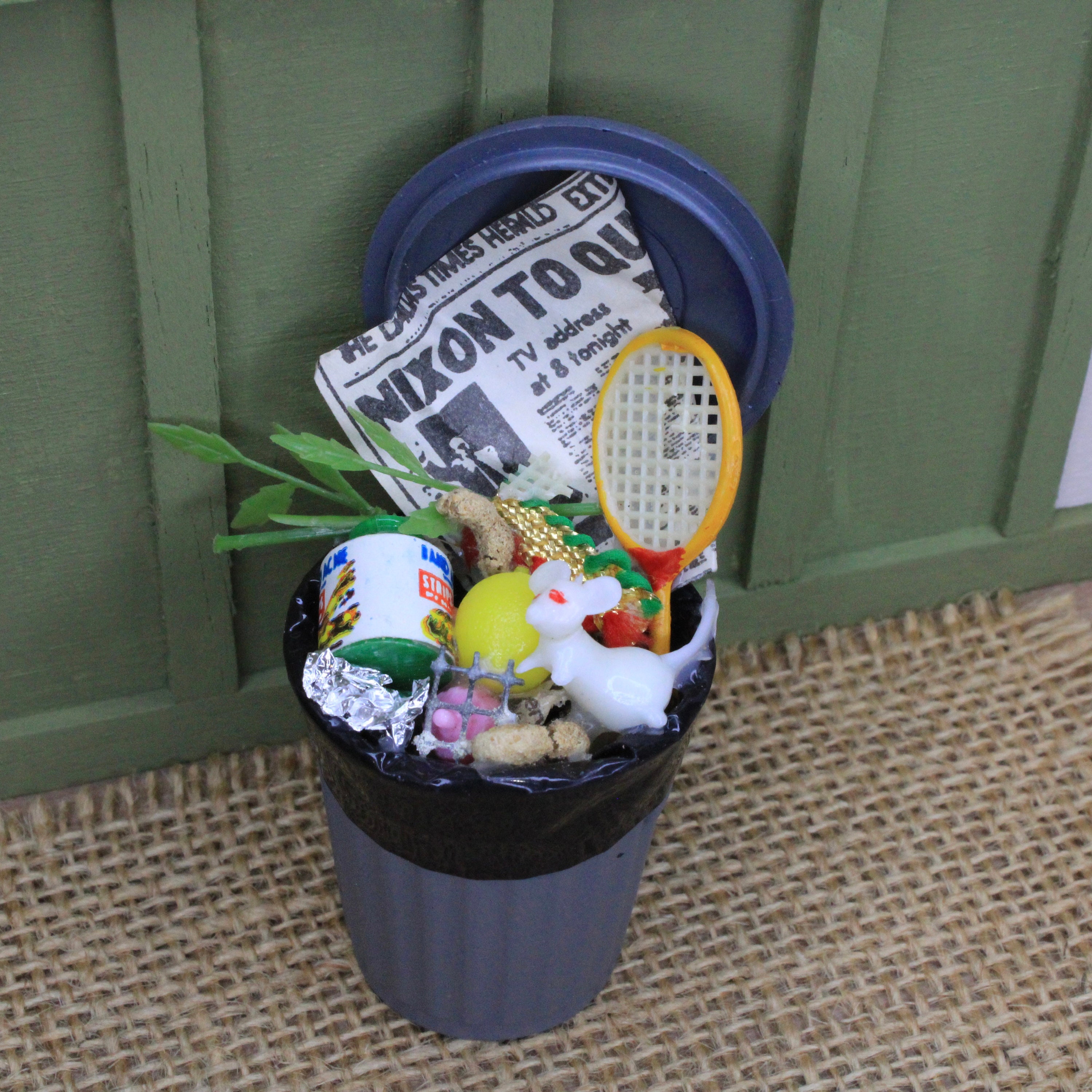 Miniature Trash Can, Vintage Dollhouse Trash Bin, Trash Basket, 1:12 ...