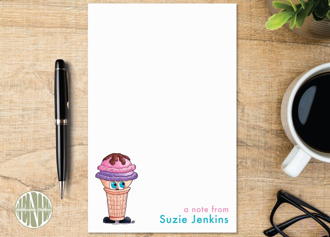 Personalized Ice Cream Cone Notepad, Scoops Notepad, Writing Paper ...
