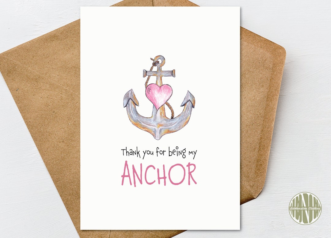 Printed Anchor Valentines Day Card, 5x7, Valentines Day Card for ...
