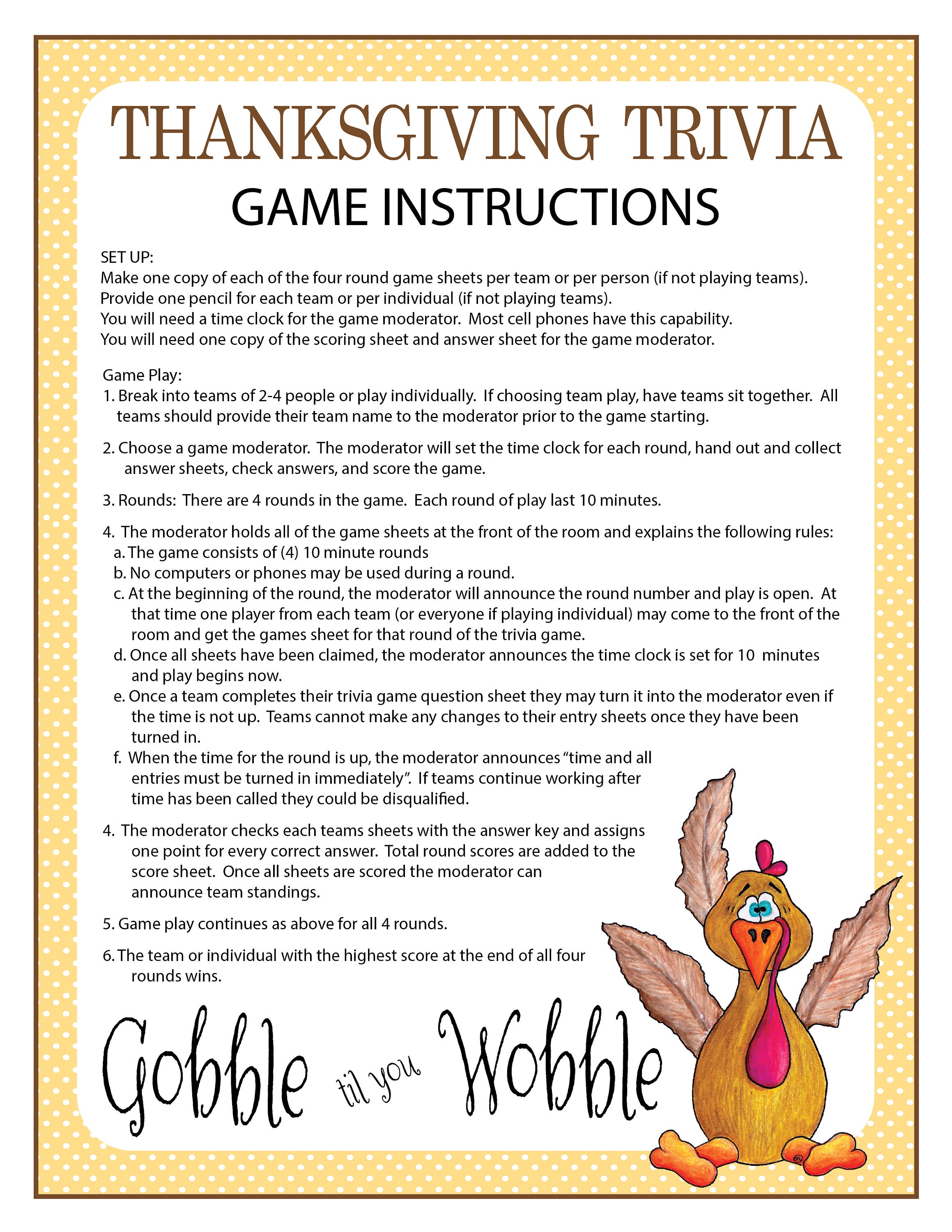 Thanksgiving Trivia Game 4 Rounds 40 Questions Printable Game - Etsy
