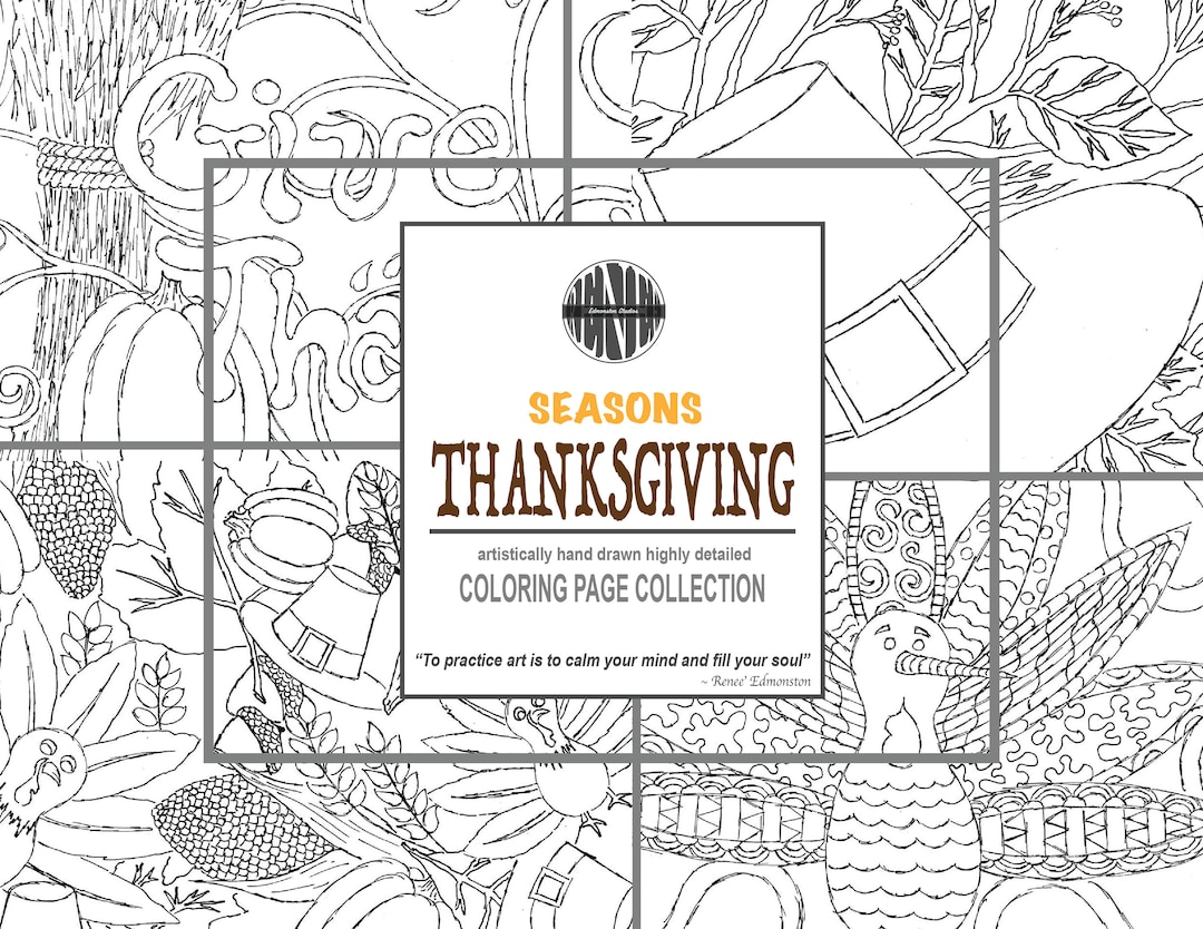 THANKSGIVING Coloring Pages, 4 Coloring Sheets, Printable, Hand ...