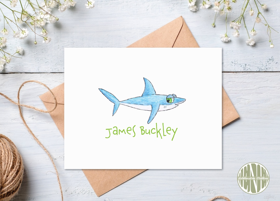 Personalized Shark Note Cards, Set of 10, Beach Vibes Notecard ...