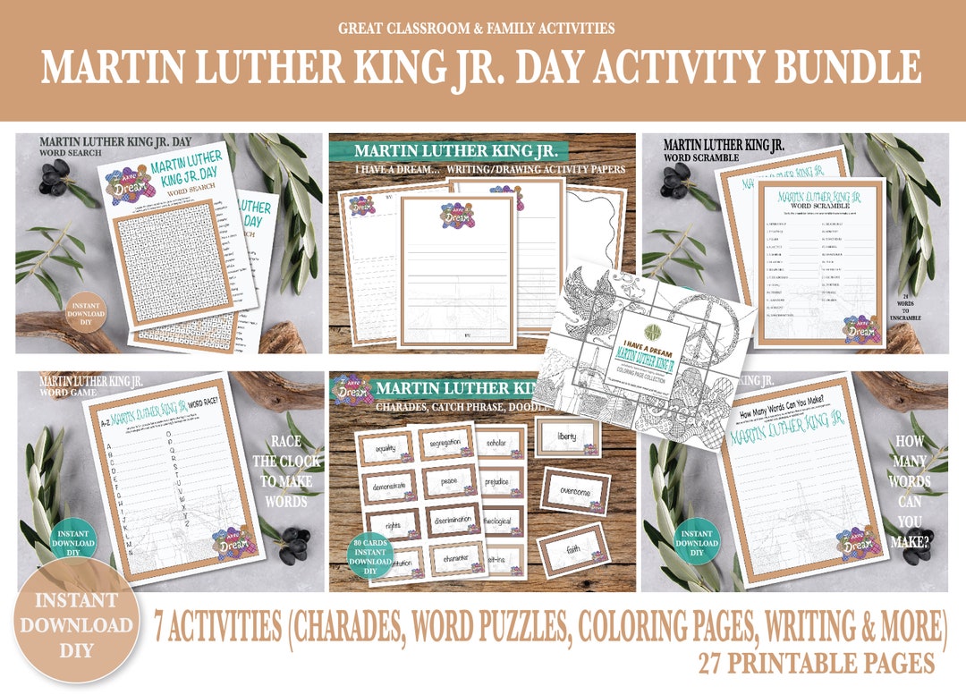 Martin Luther King Jr. Day Activity Bundle, Printable Puzzles, Writing ...