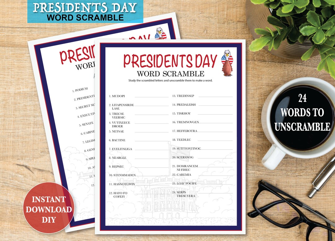 Presidents Day Word Scramble Puzzle Word Game Printable Game Holiday ...