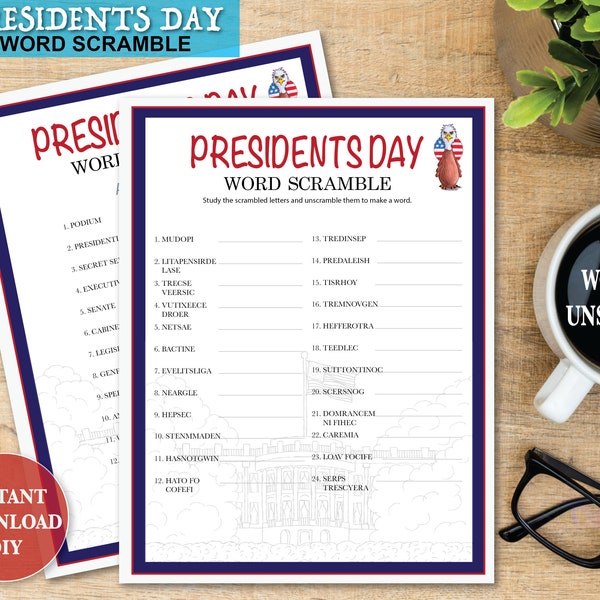 Presidents Day Word Scramble - Etsy