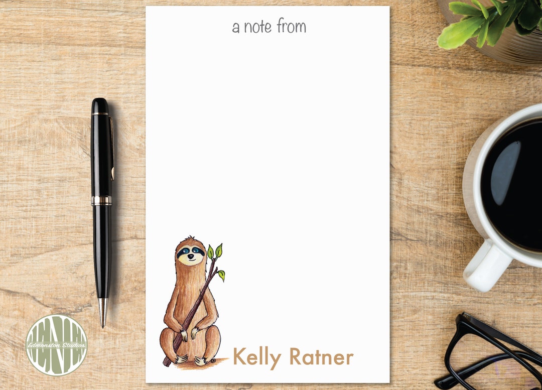 Personalized Sloth Notepad, Woodland Vibes Notepad, Writing Paper, Journaling, Letters, Sloth ...