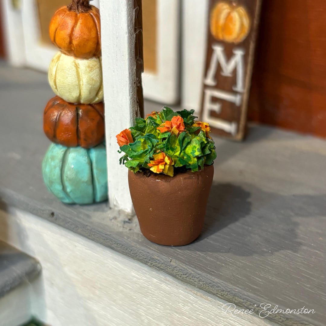 Miniature Dollhouse 1:12 Chrysanthemum Planter Orange Mums Handmade ...